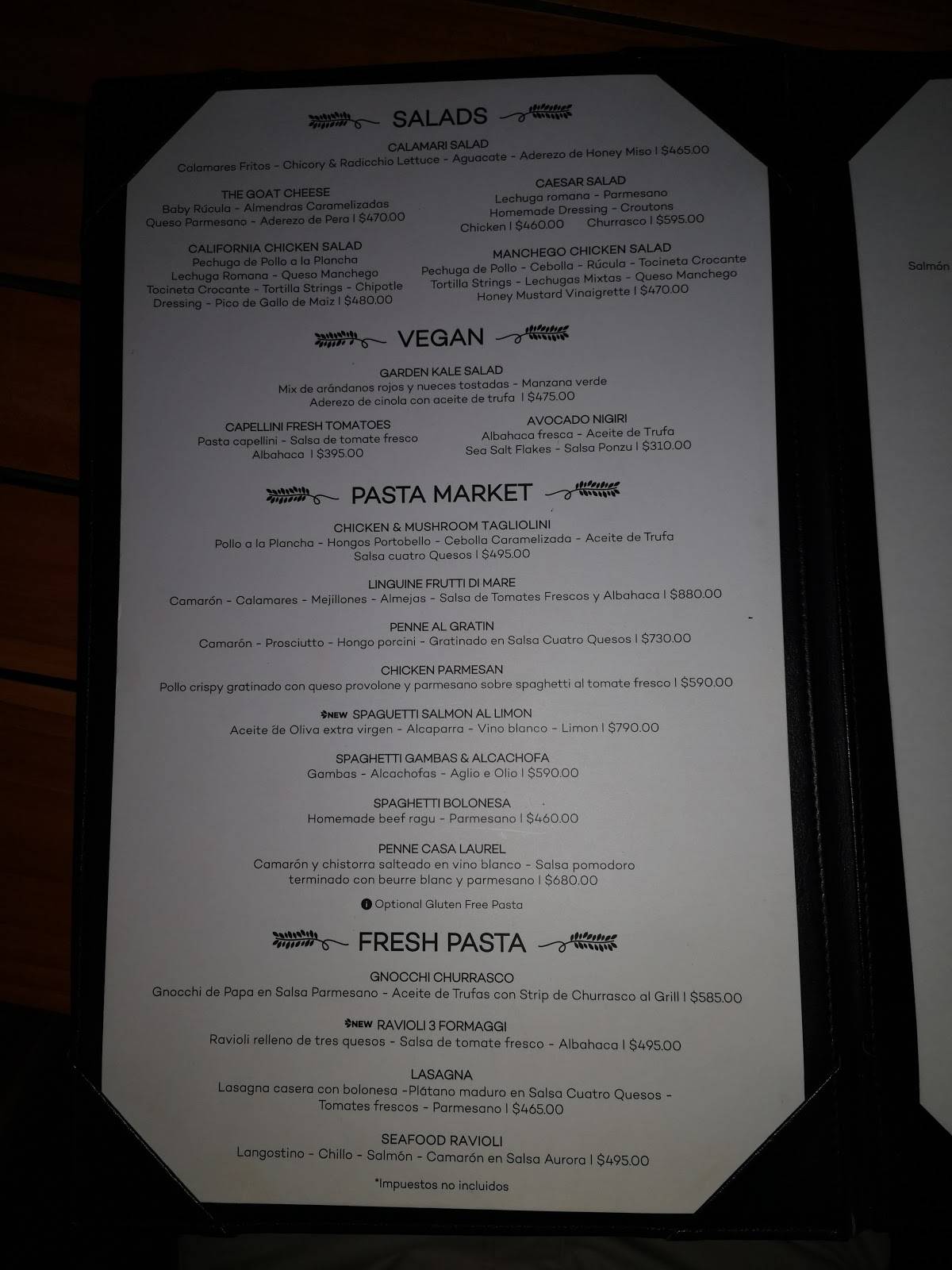 Carta del restaurante Laurel, Santo Domingo