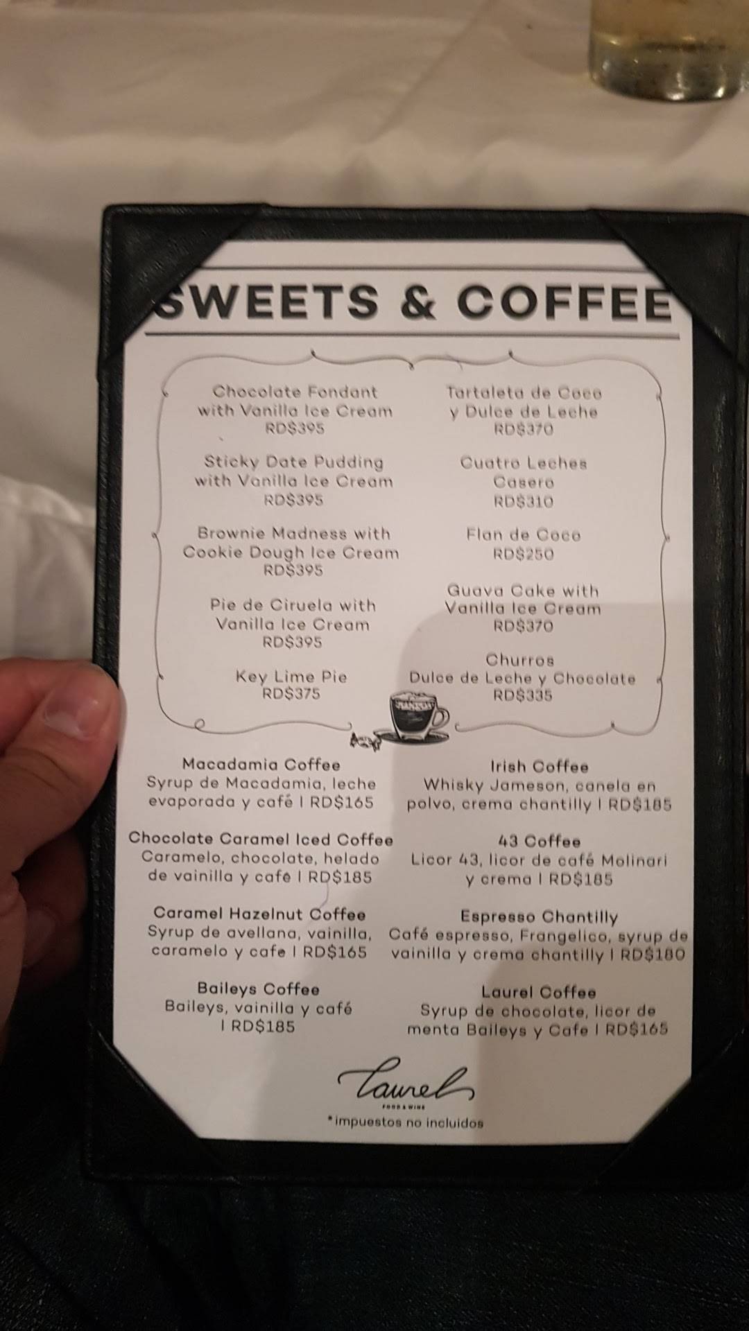 Menu at Laurel restaurant, Santo Domingo