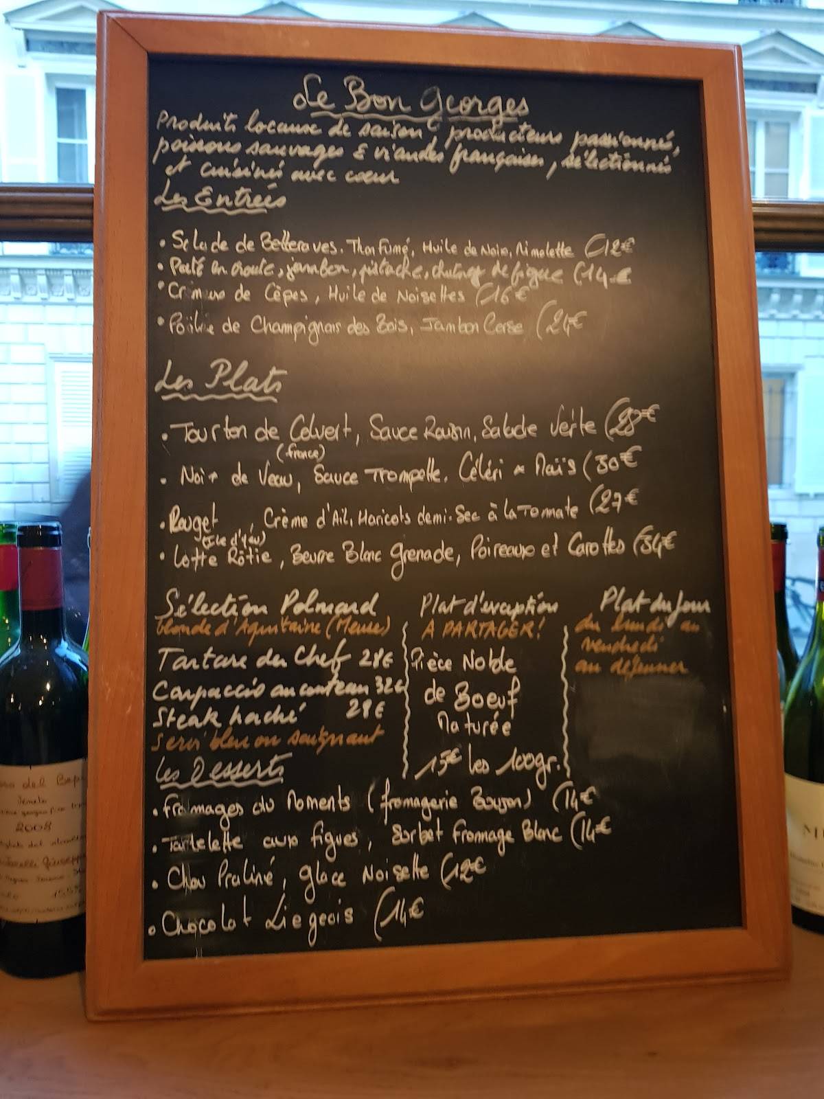 Menu at Le Bon Georges restaurant, Paris, 45 Rue Saint-Georges