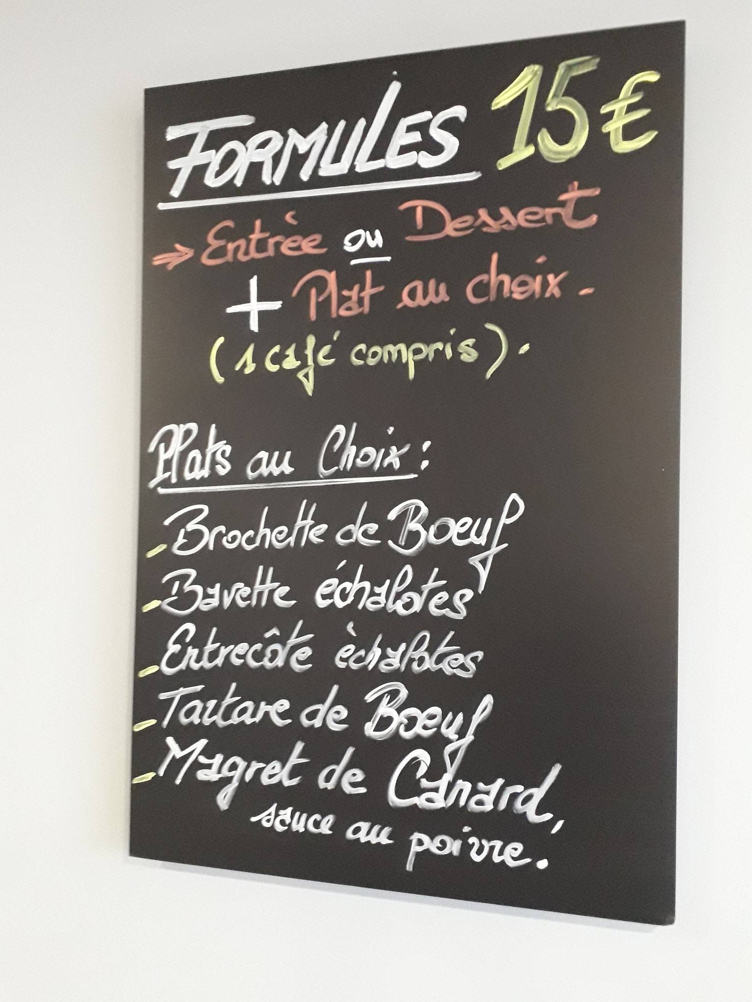 Menu au Le Chantilly restaurant, Cognac