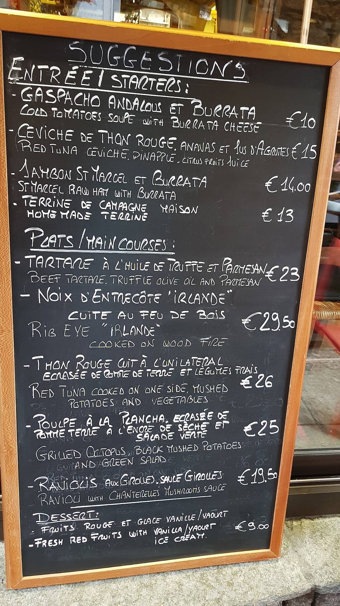 Menu au Le Chaudron restaurant, Chamonix-Mont-Blanc