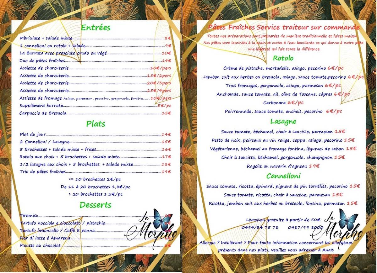 Carta de Le Morpho, La Louvière