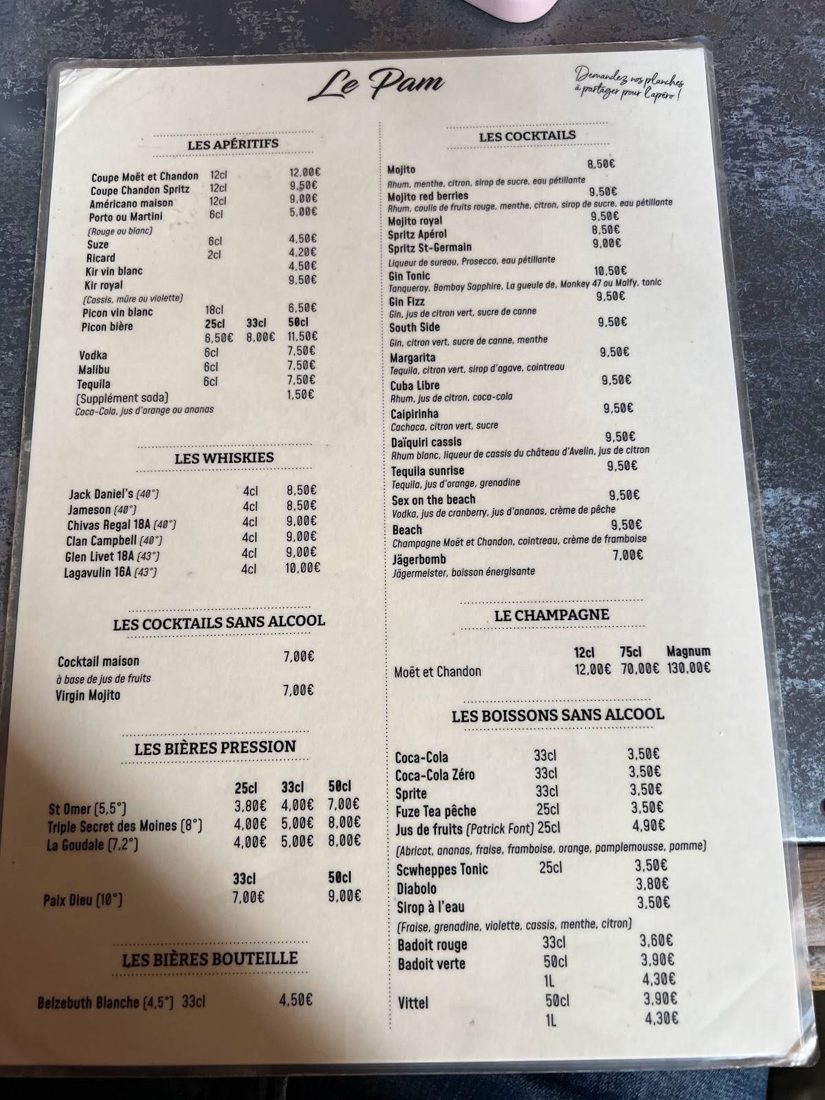 Menu au Restaurant Le Pam, Pont-à-Marcq