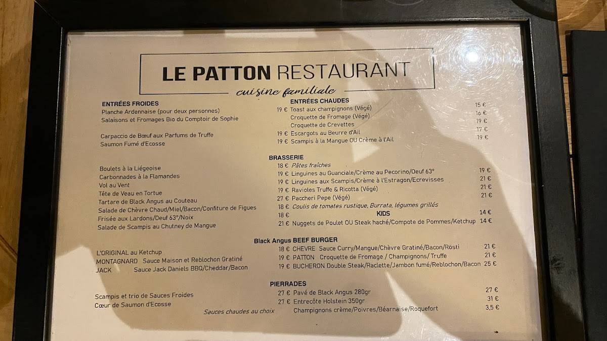Menu au Le Patton restaurant, Manhay