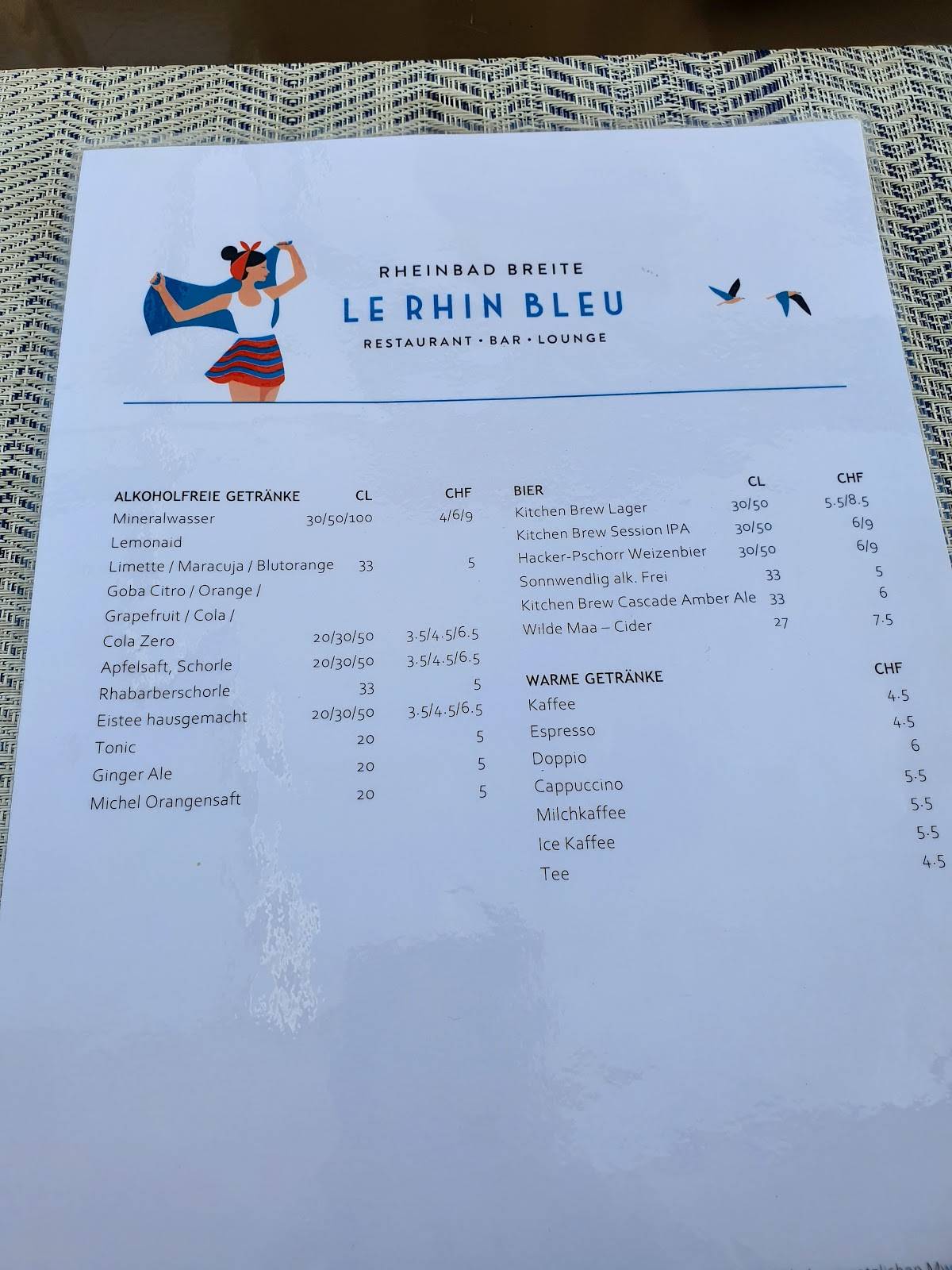Speisekarte von Le Rhin Bleu, Basel