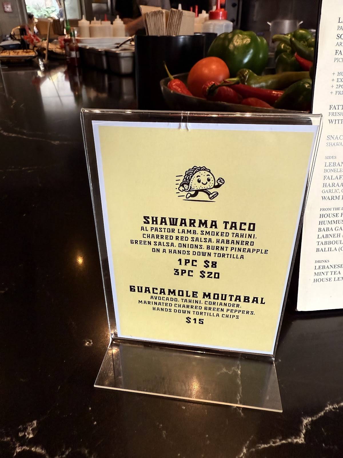 Menu at Lebanese Grocer restaurant, Auckland