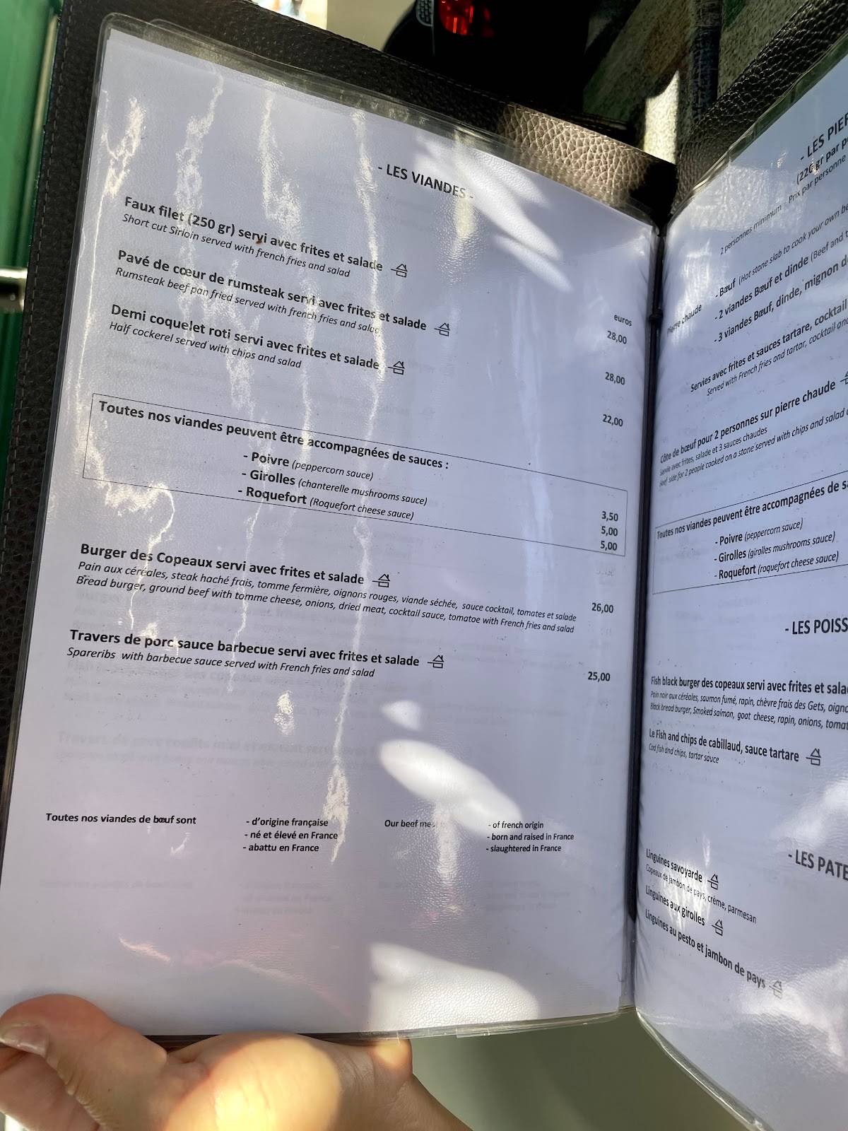Menu au Les Copeaux restaurant, Les Gets