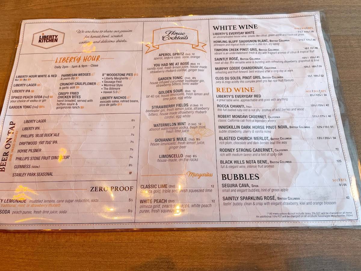 Menu at Liberty Kitchen Belmont restaurant, Langford