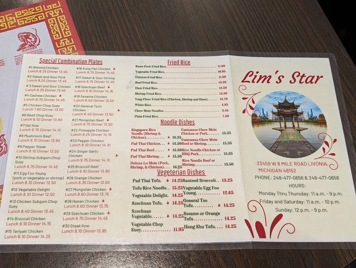 Menu at Lim's Star Restaurant, Livonia