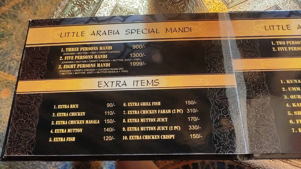 Menu at Little Arabia Mandi, Hyderabad