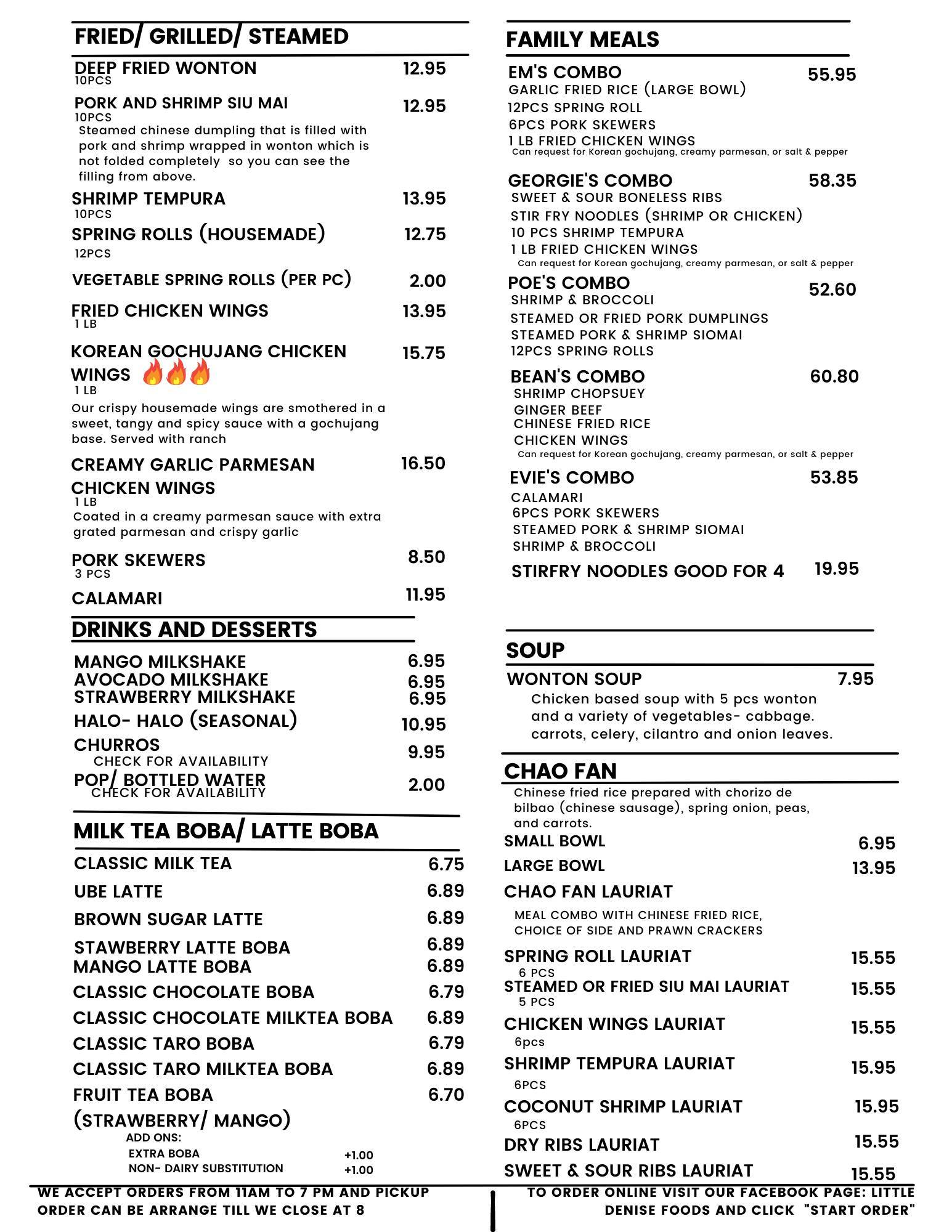 Menu at Little Denise Foods, Hines Creek