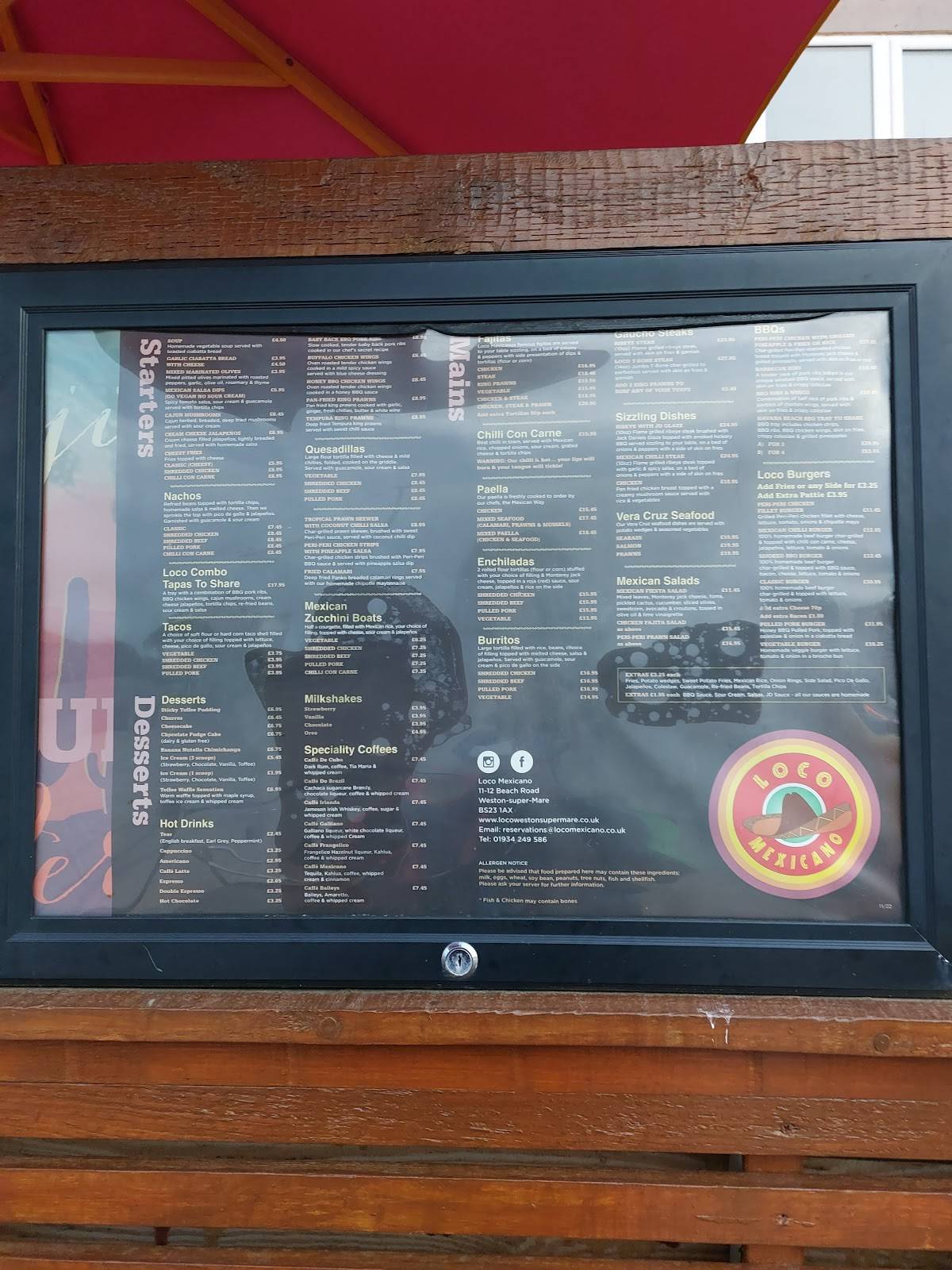 Menu at Loco Mexicano restaurant, Weston-super-Mare, 11-13 Beach Rd