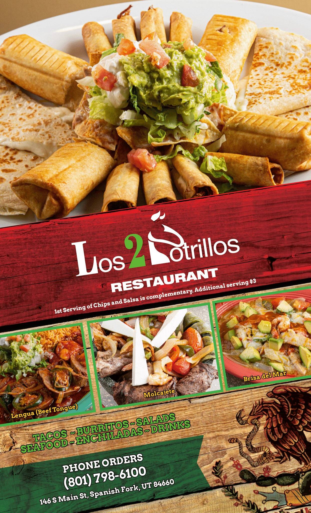 Menu at Los 2 Potrillos restaurant, Spanish Fork