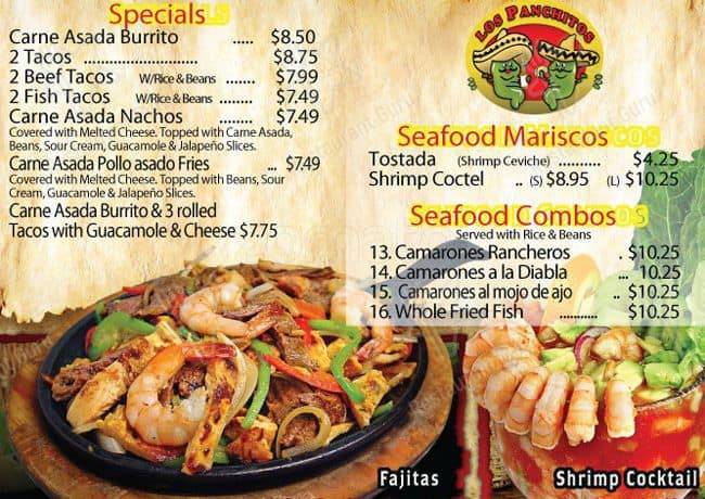 Menu at Los Panchitos Mexican & Seafood restaurant, San Diego, Pacific Hwy