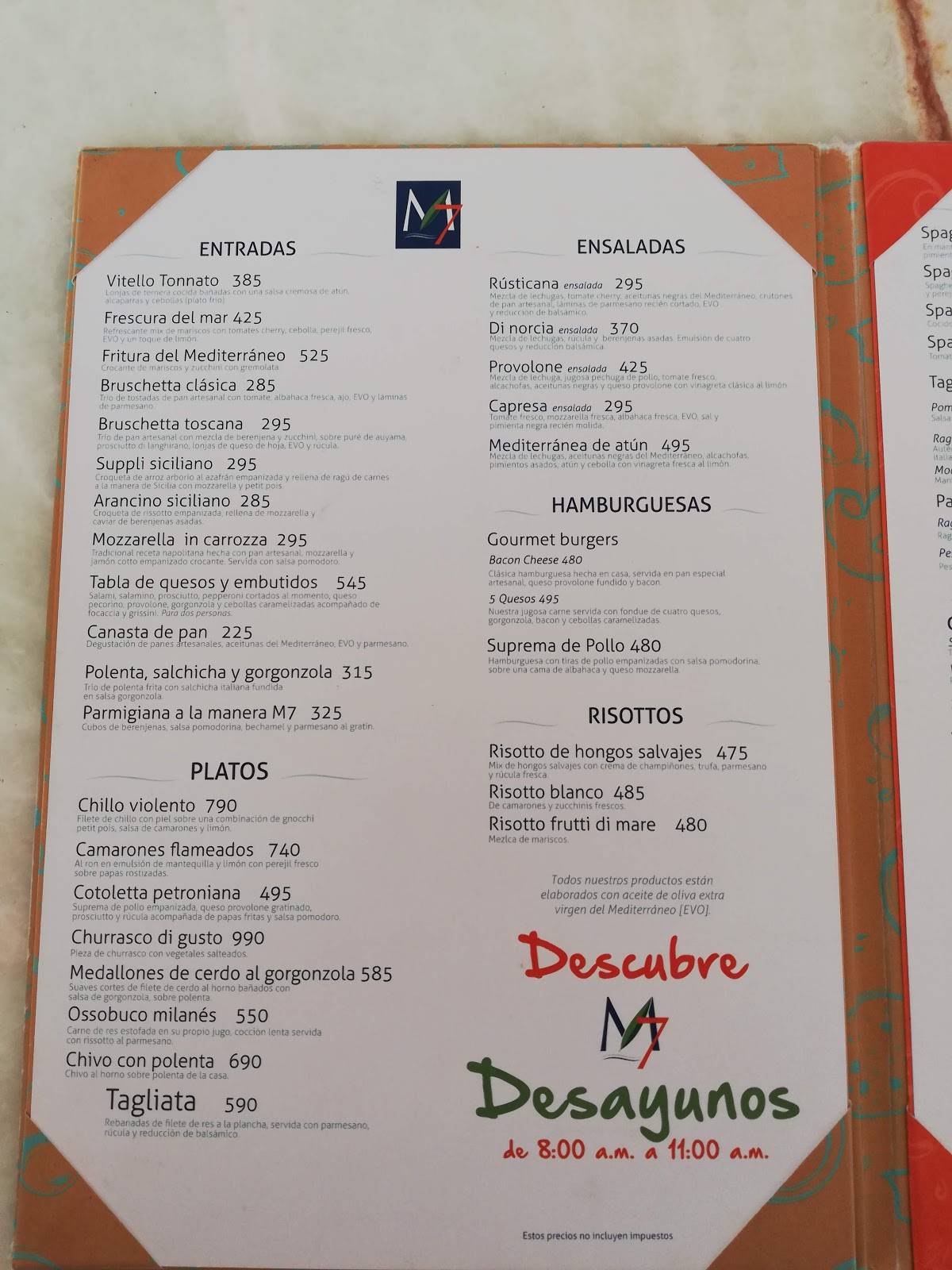 Menu at M7 restaurant, Santo Domingo, Paseo Presidente Billini #7