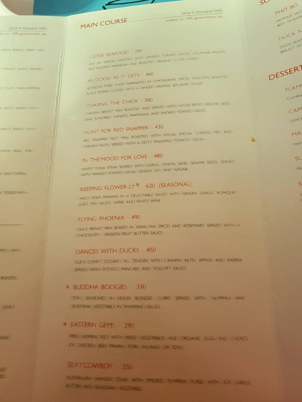 Menu at MANGO MANGO restaurant, Hoi An