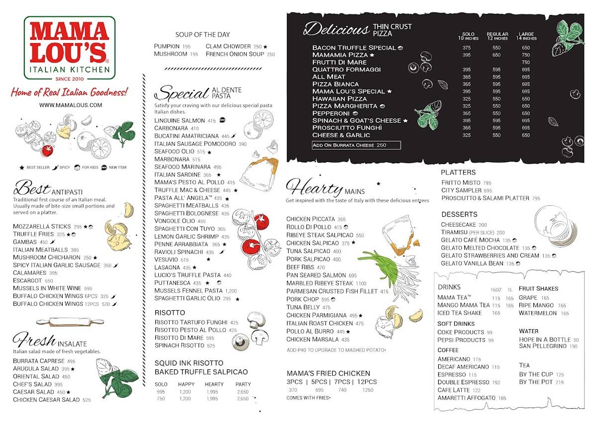 Carta del restaurante Mama Lou's Italian Kitchen - Sky Ranch, Tagaytay ...