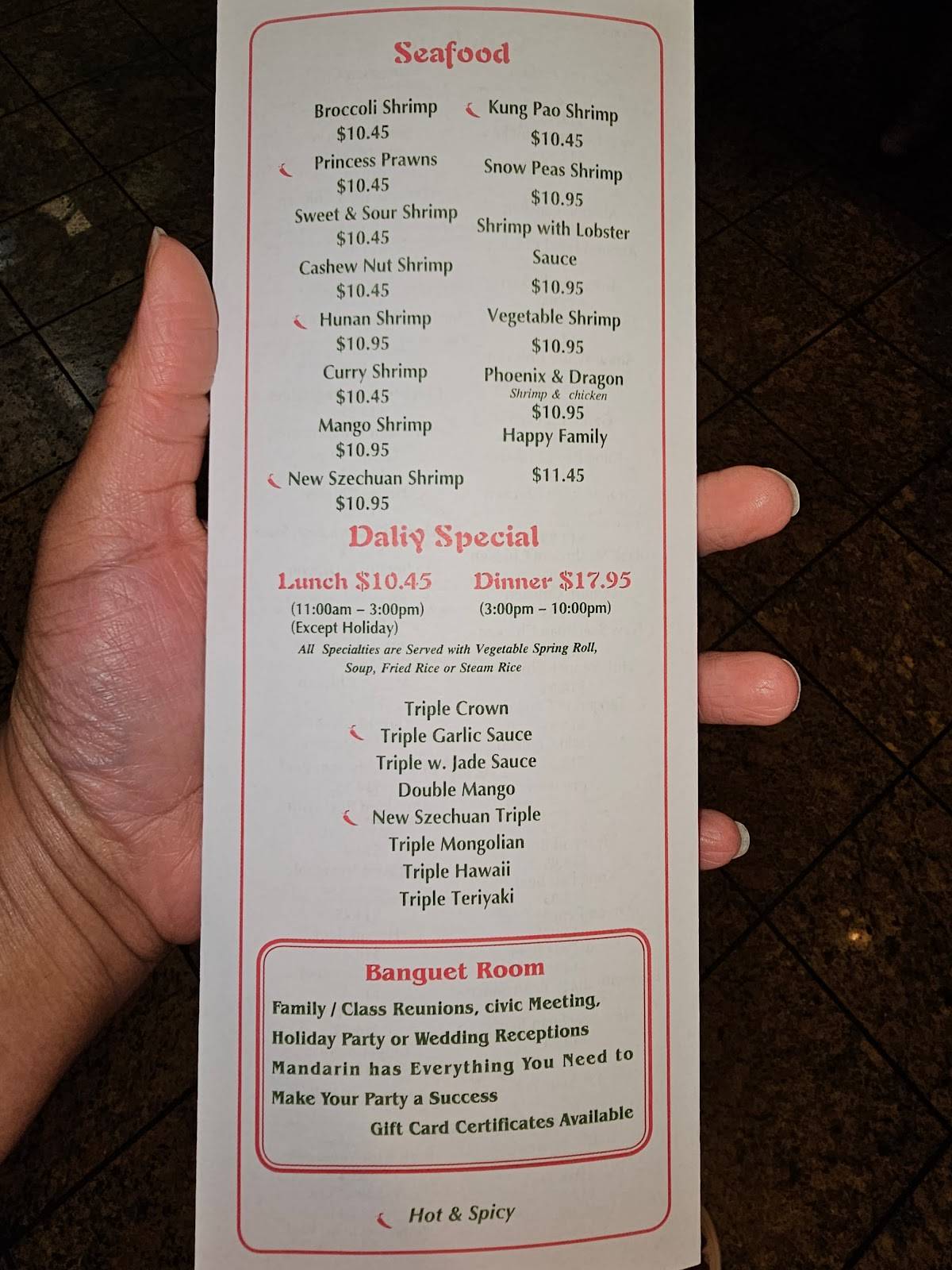 Menu at Mandarin Chinese Restaurant, Macon