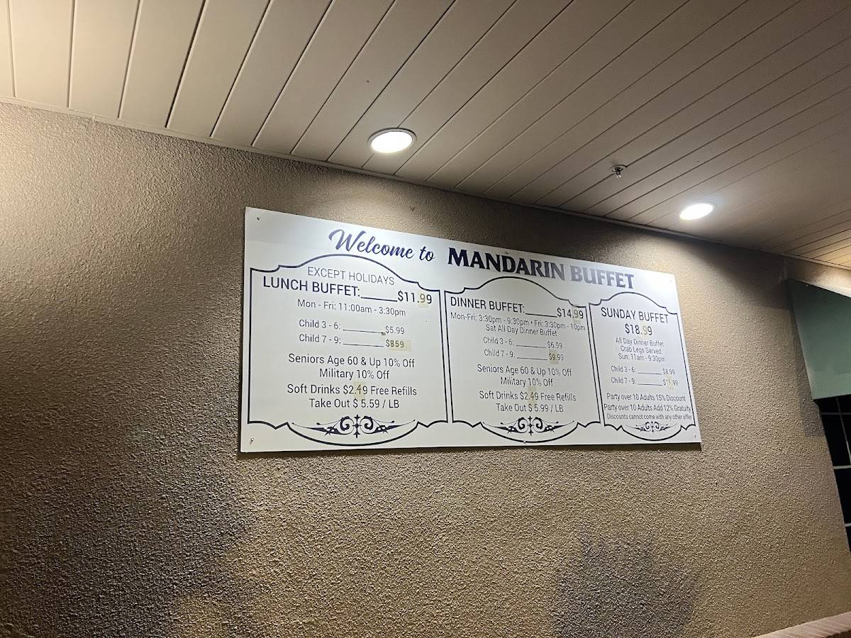 Menu at Mandarin Super Buffet restaurant, Phoenix, W Bethany Home Rd