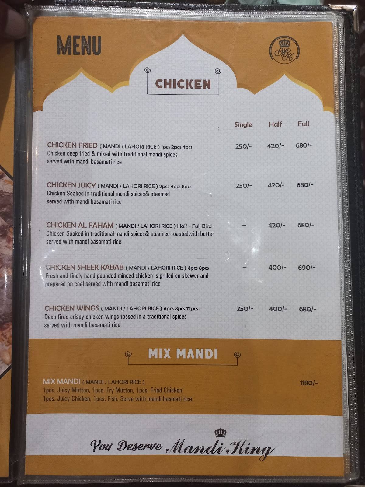 Menu at Mandi King Elite, Hyderabad