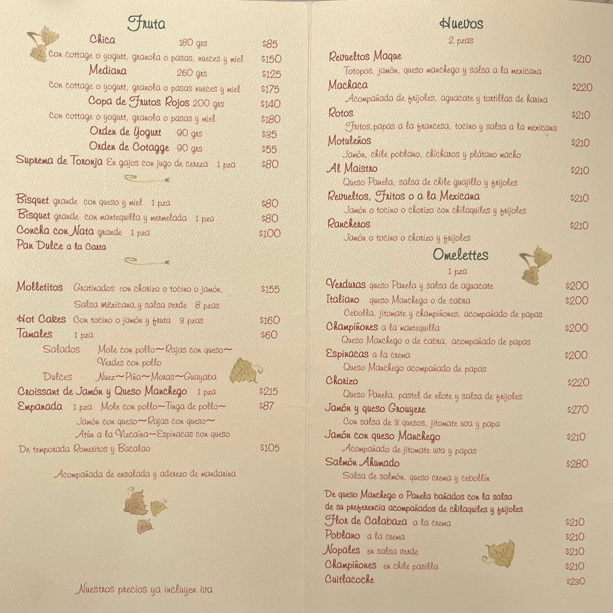 Carta del café Maque, Ciudad del México, Av. Emilio Castelar 209 G