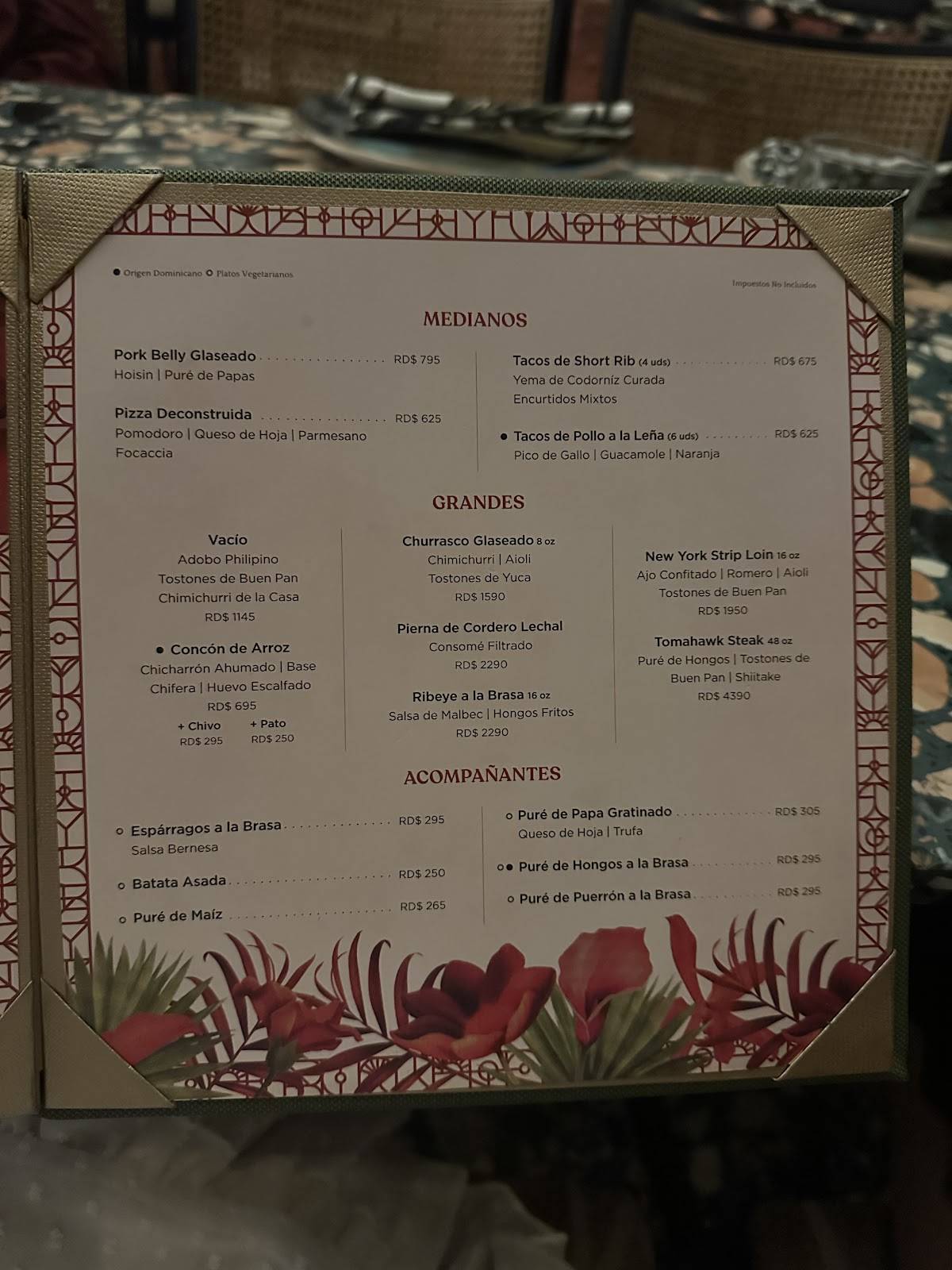 Carta del restaurante Maraca, Santo Domingo