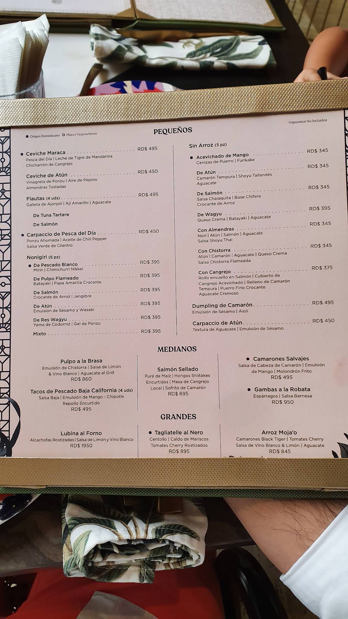 Carta del restaurante Maraca, Santo Domingo