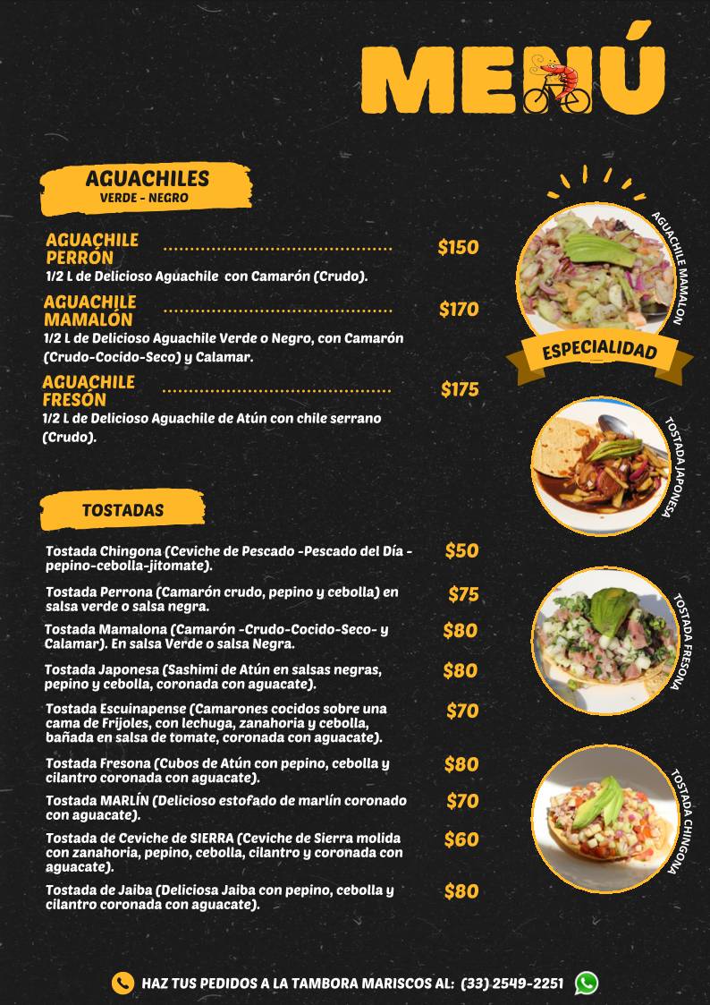 Carta del restaurante Mariscos La Tambora, Zapopan
