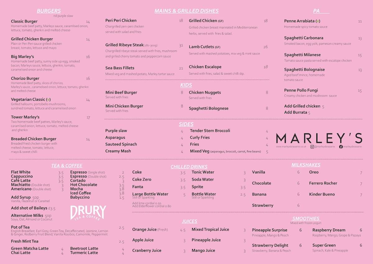 Menu at Marley's Brasserie Benfleet restaurant, South Benfleet