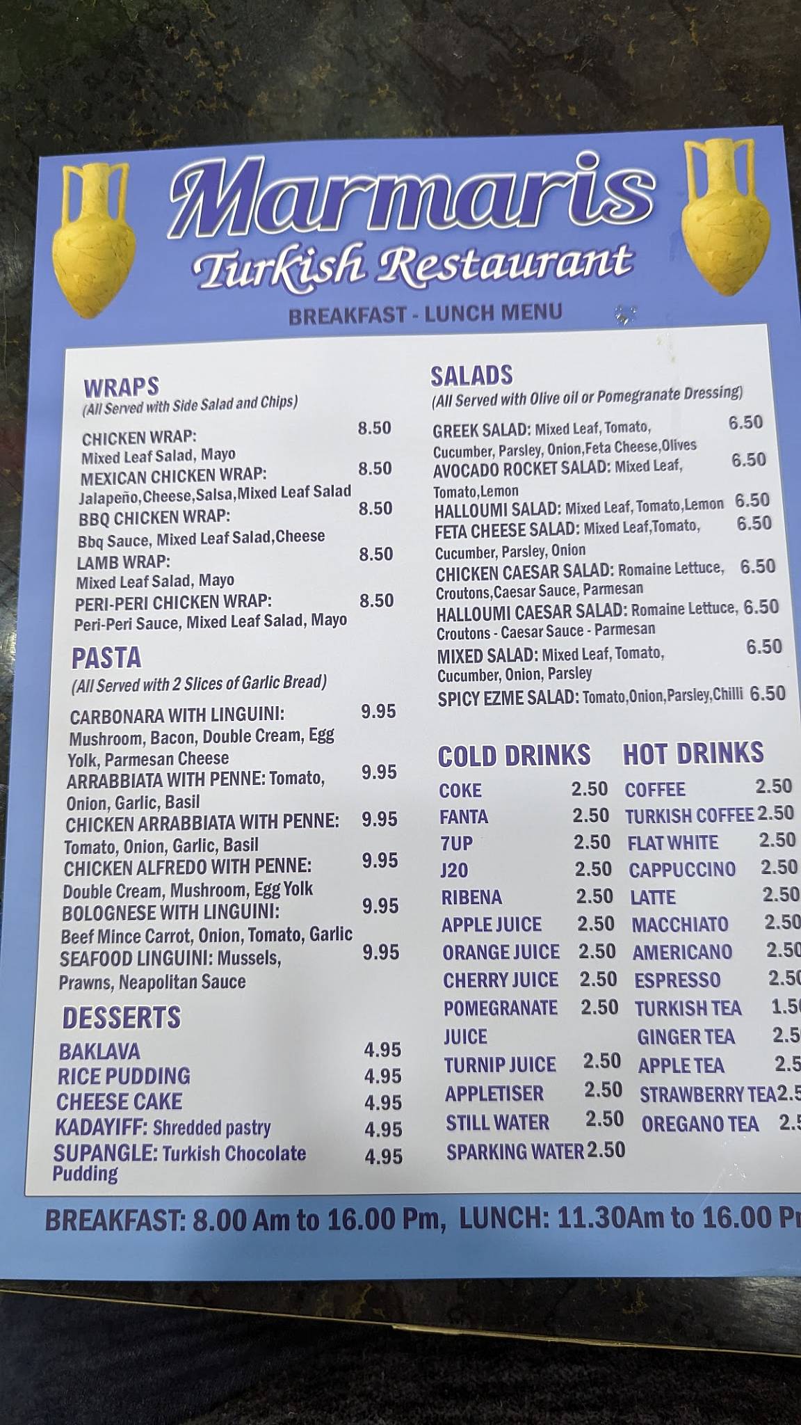 Menu at Marmaris Turkish Restaurant, Bury