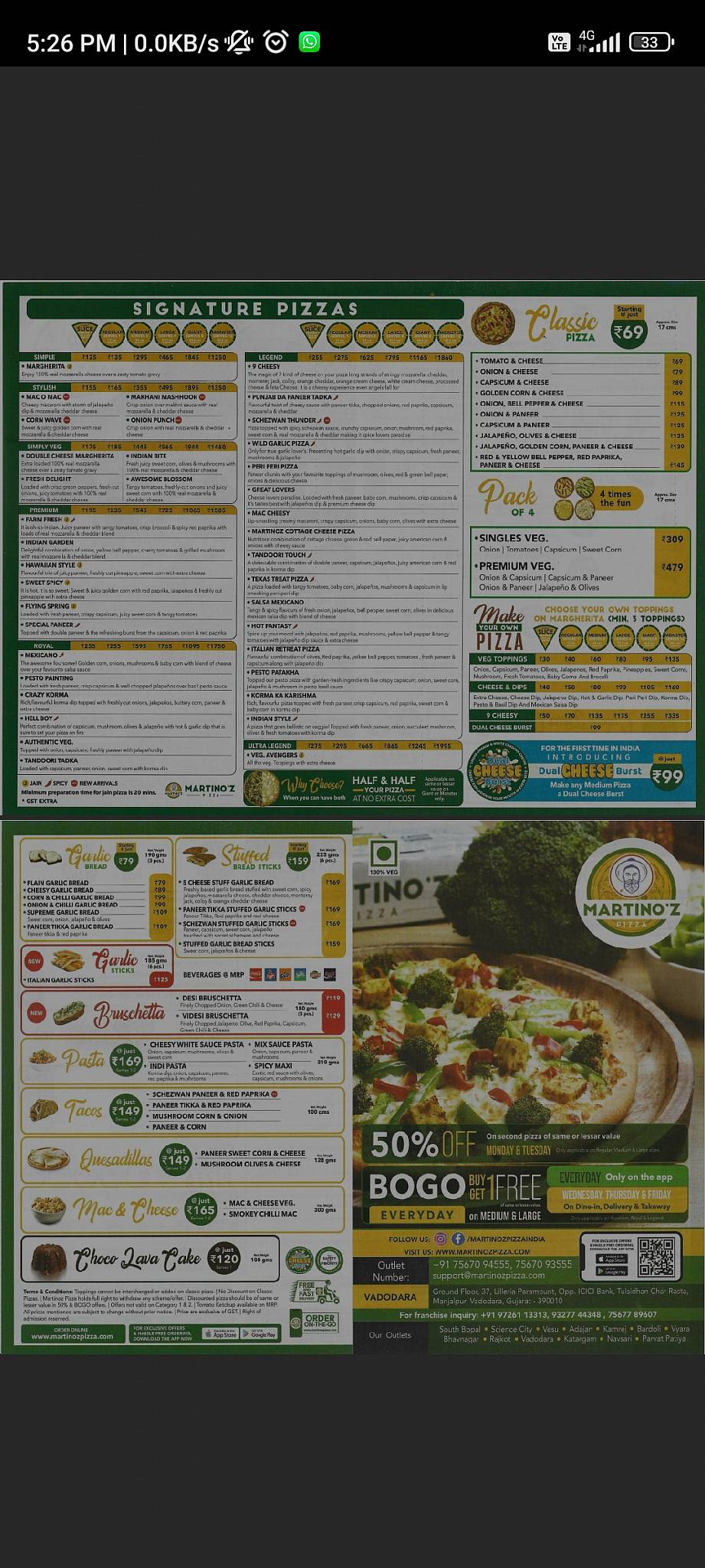 Menu at Martino'z Pizza - Baroda, Vadodara