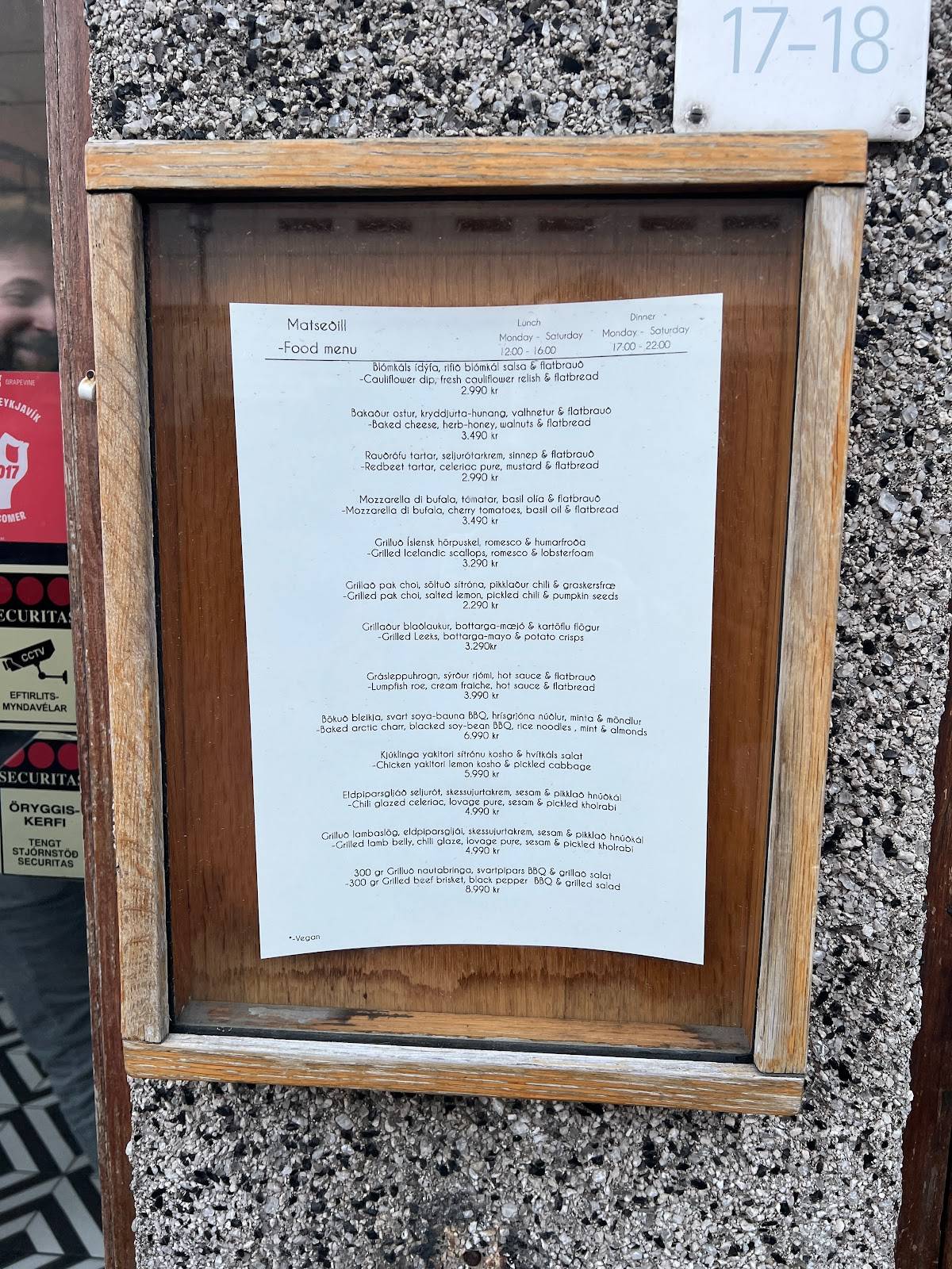 Menu at Mat Bar, Reykjavík