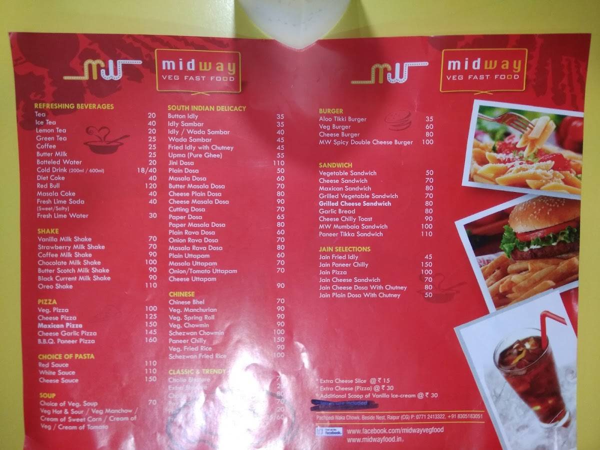 Menu at Midway : Veg Fast Food, Raipur