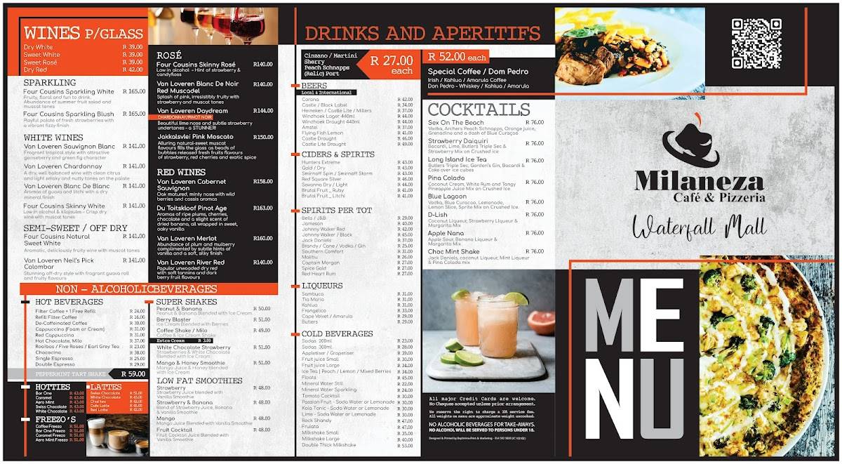 Menu at Milaneza Water fall Mall restaurant, Rustenburg