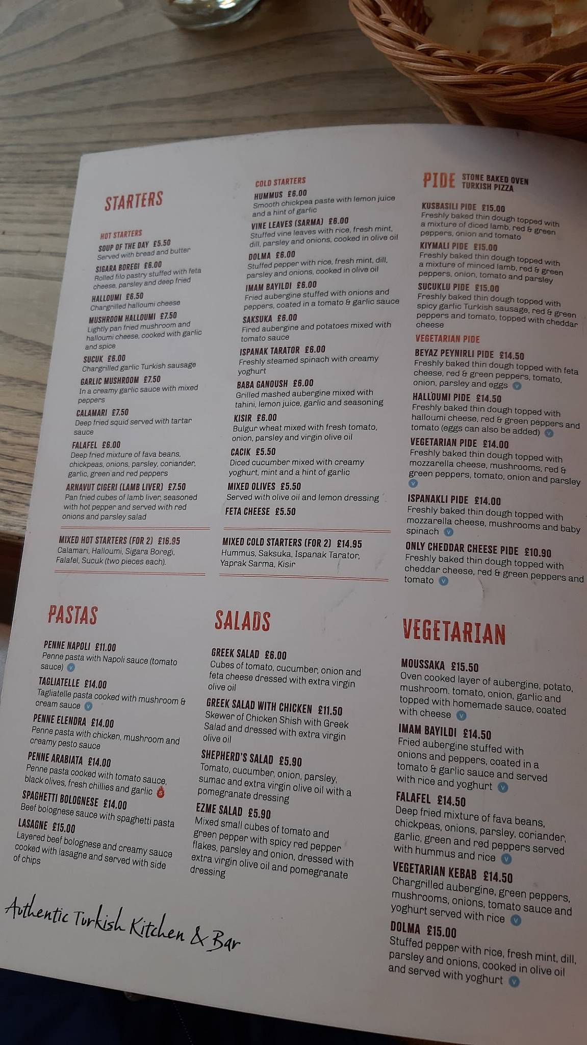 Menu at Milas restaurant, Dundee