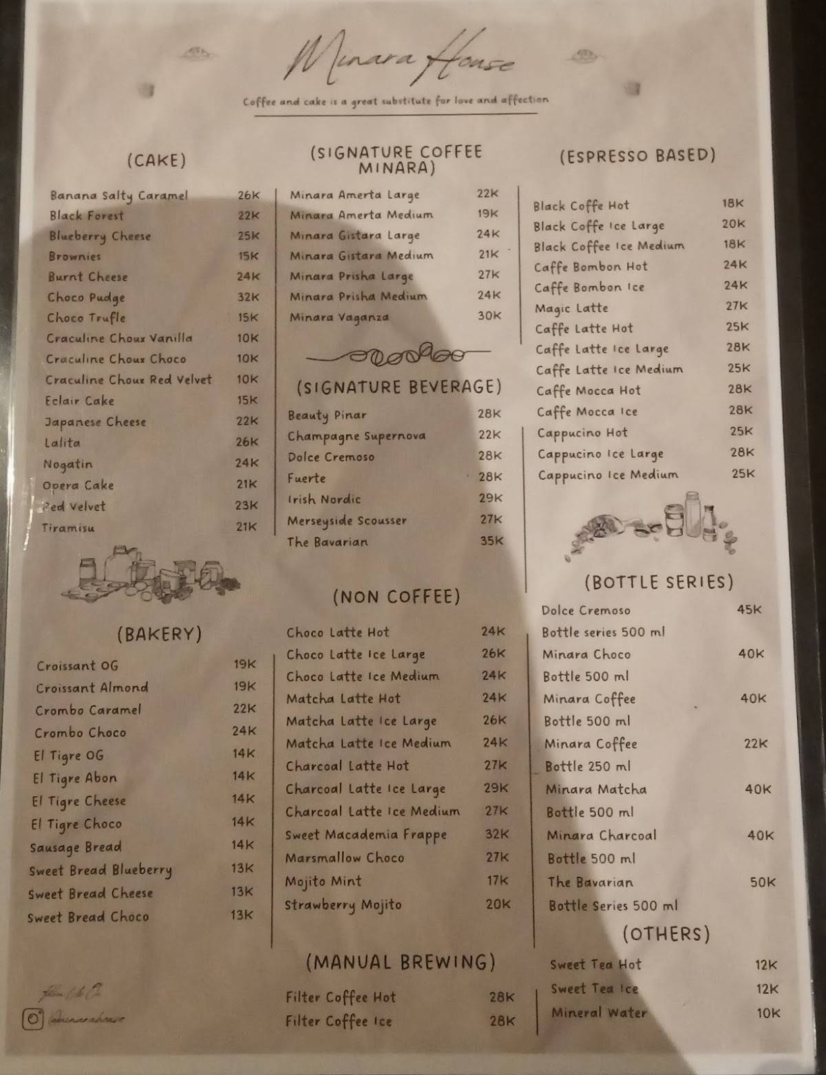 Menu at Minara restaurant, Kuningan