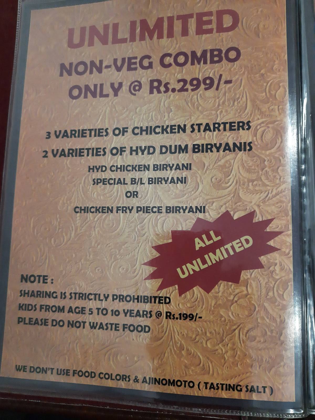 Menu at Mirchi Maharaj, Bengaluru, 17th Cross Rd