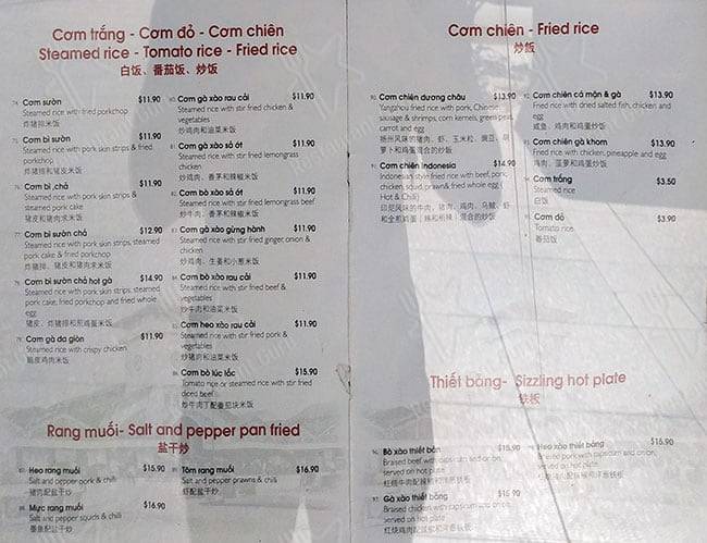 Menu at Miss Saigon Restaurant, Hurstville