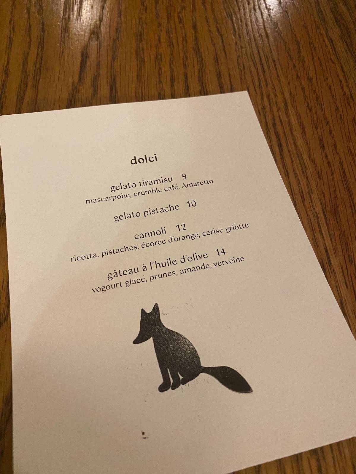 Menu au Restaurant Moccione, Montréal