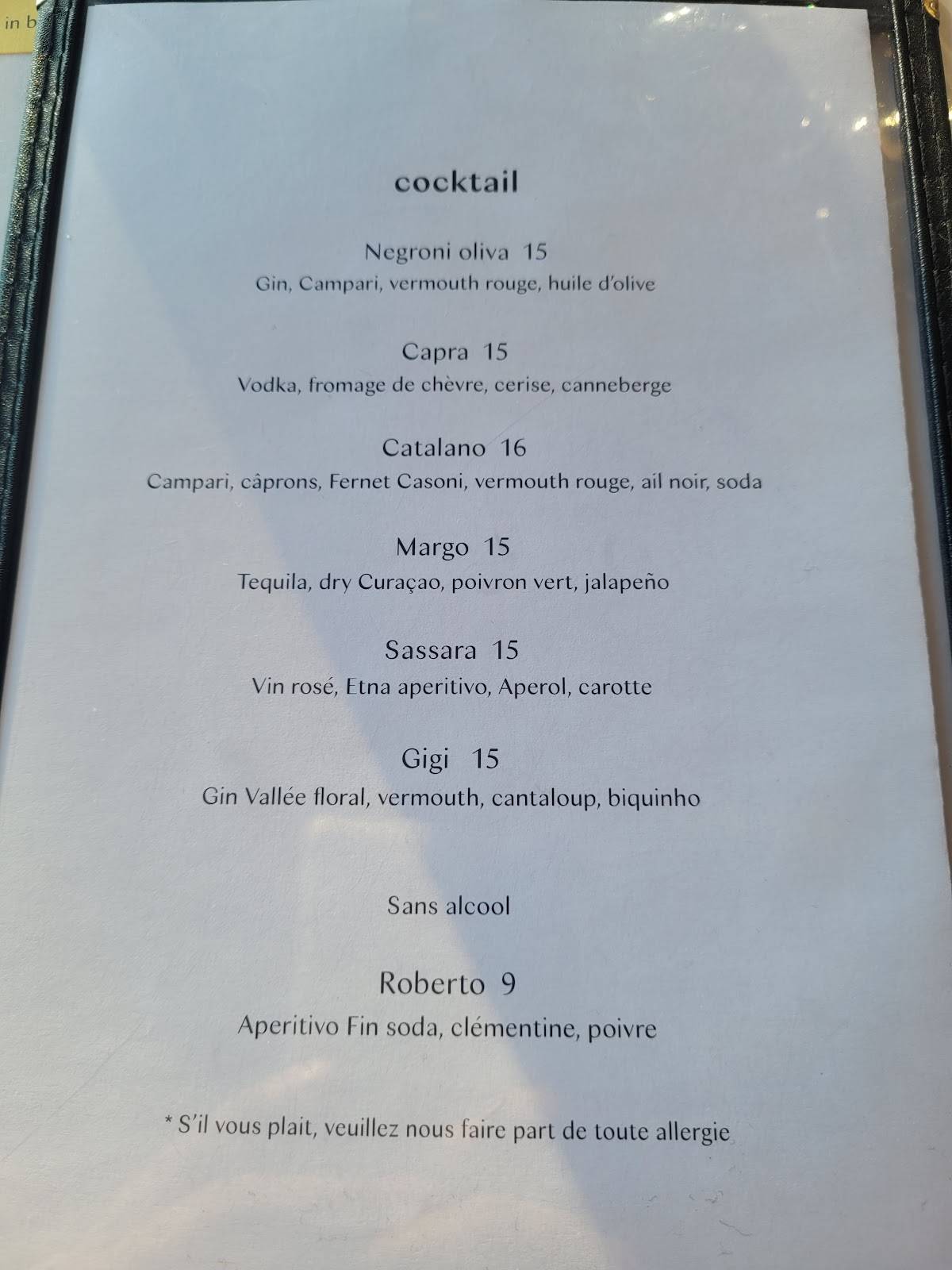 Menu au Restaurant Moccione, Montréal