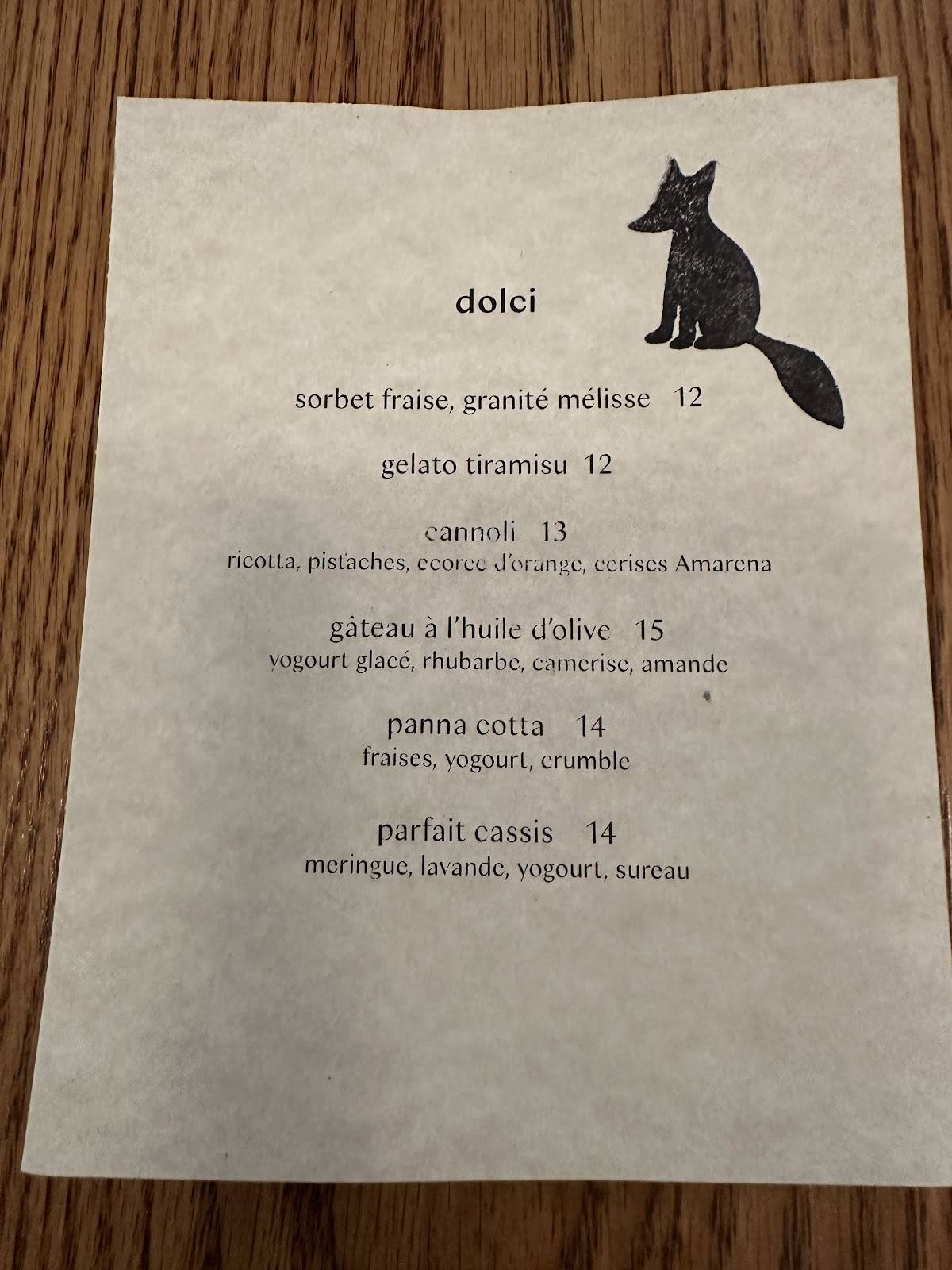 Menu at Restaurant Moccione, Montréal