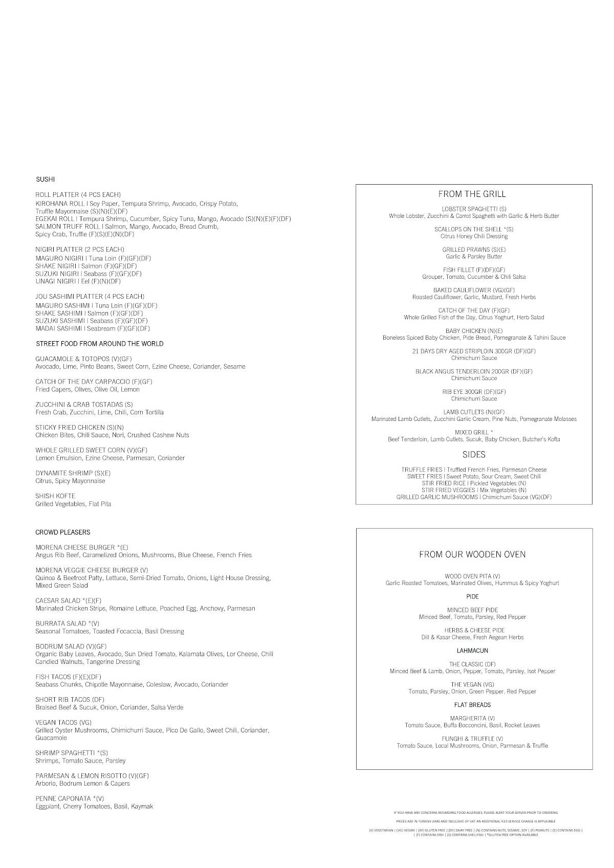 Menu at Morena Bodrum, Yalıkavak Belediyesi