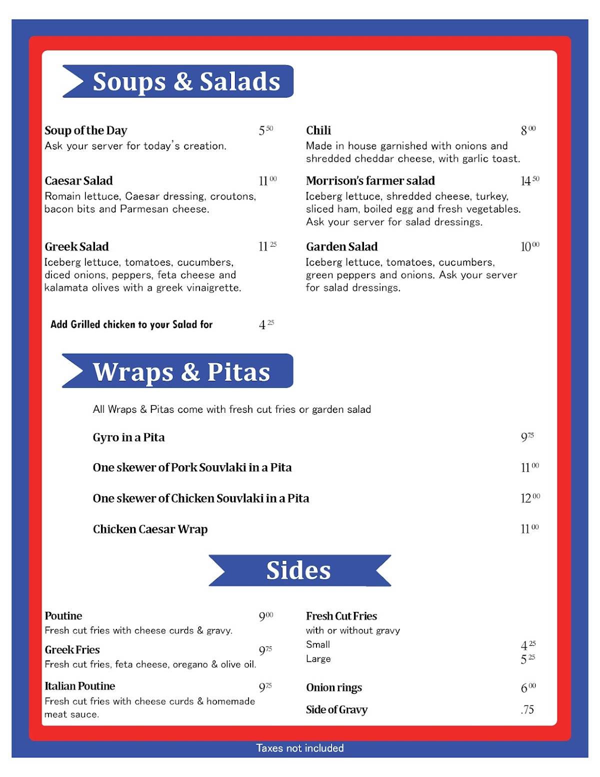 Menu at Morrison's Restaurant, Kingston