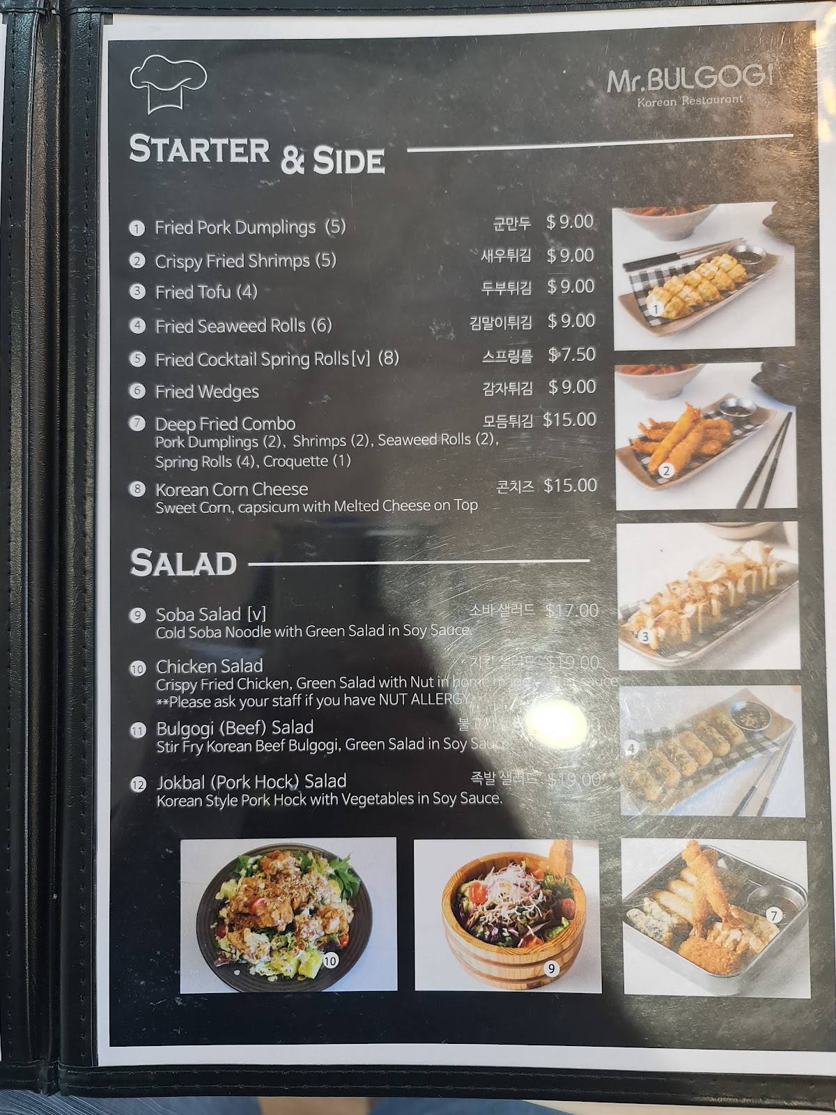 Menu at Mr. Bulgogi restaurant, Mawson Lakes