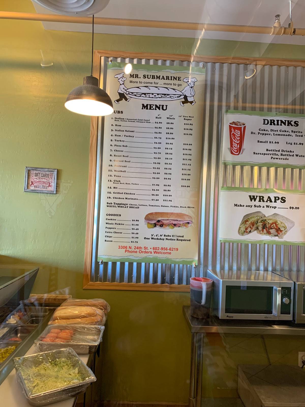 Menu at Mr Submarine restaurant, Phoenix, N 24th St