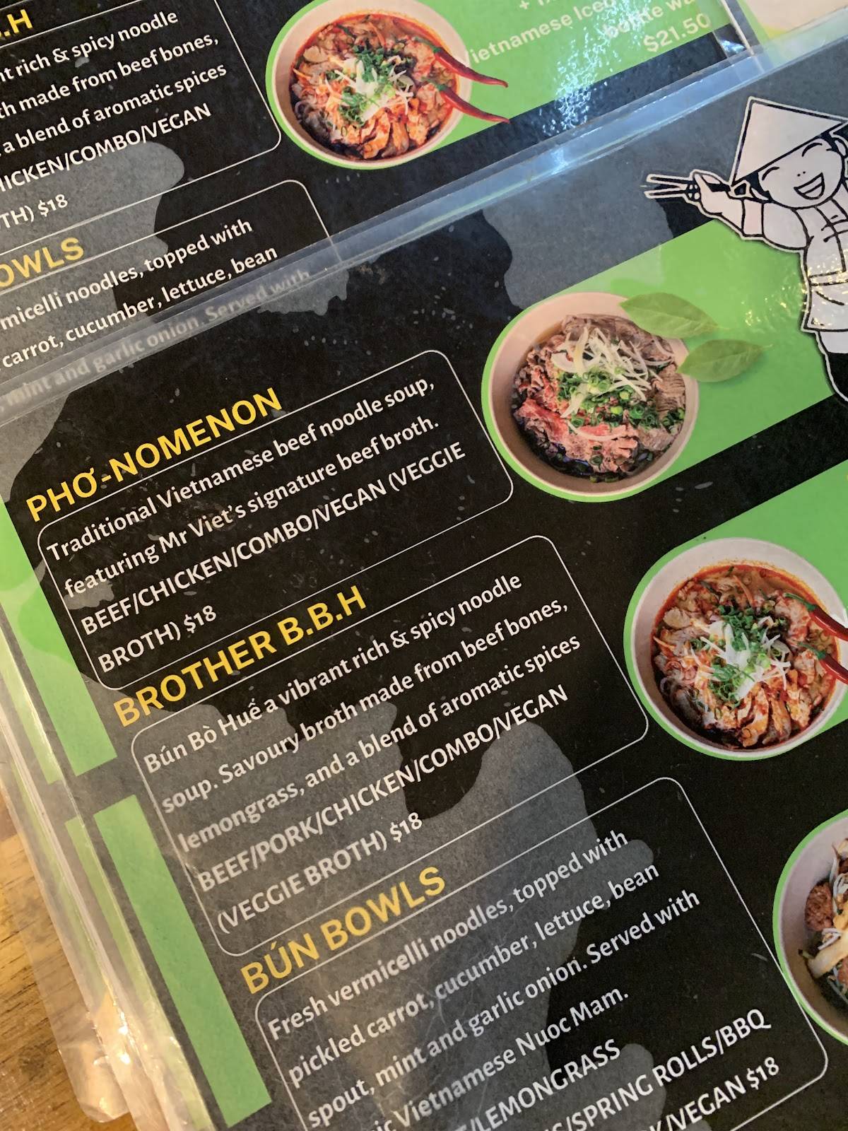 Menu at Mr Viet restaurant, Adelaide, 8/20 James Pl
