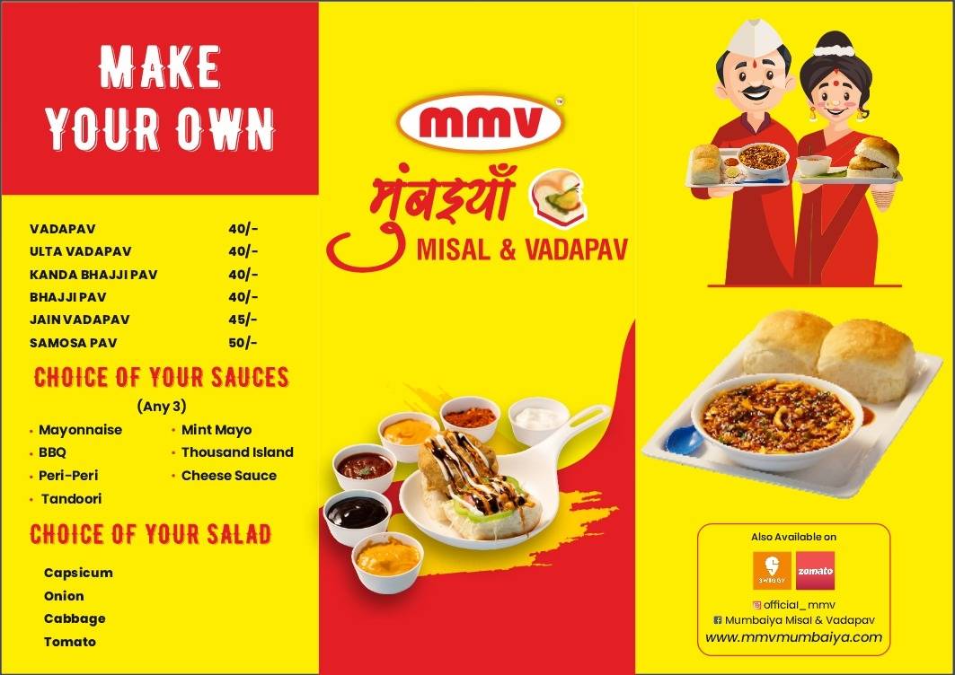 Menu at MMV Mumbaiya Misal and Vadapav SG Highway, Ahmedabad