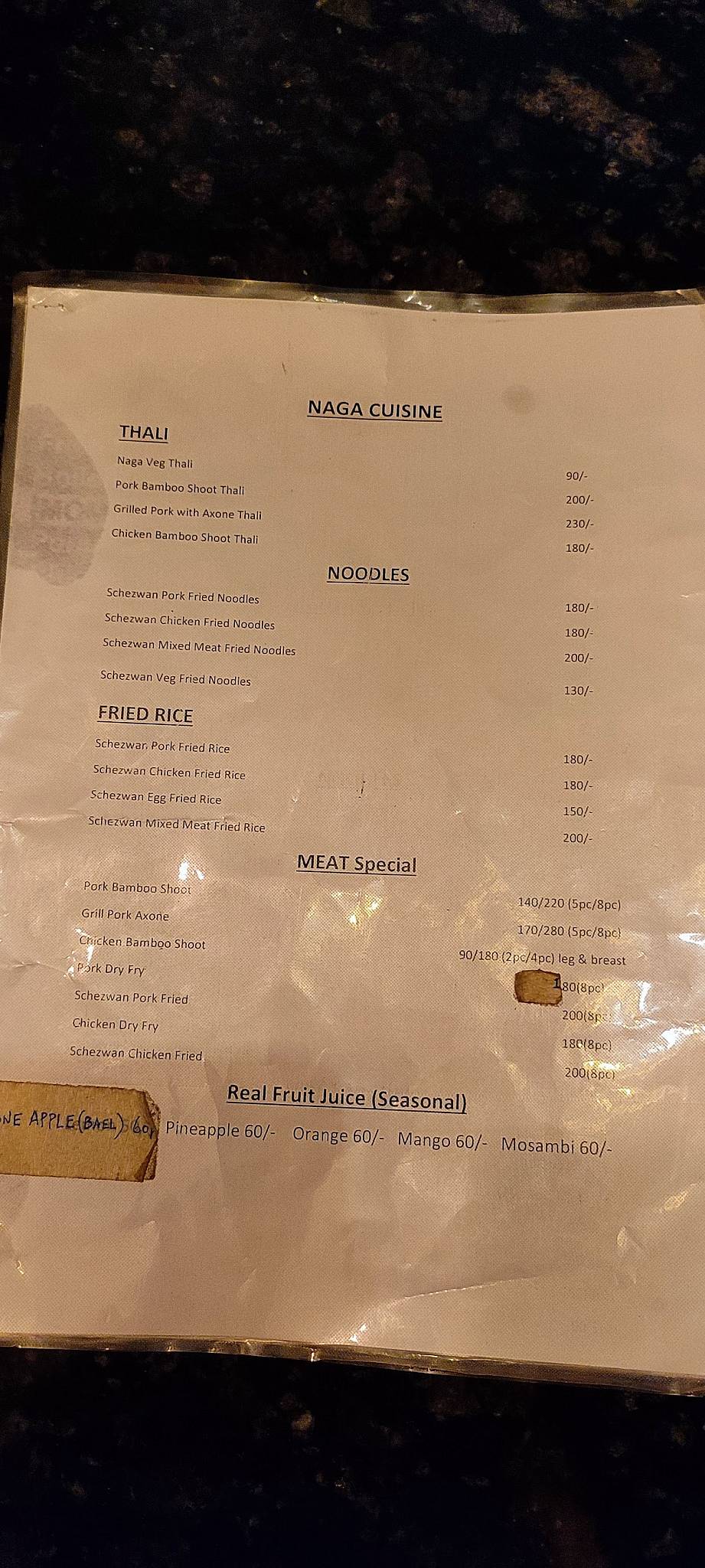 Menu at NAGA Kitchen, Jorhat