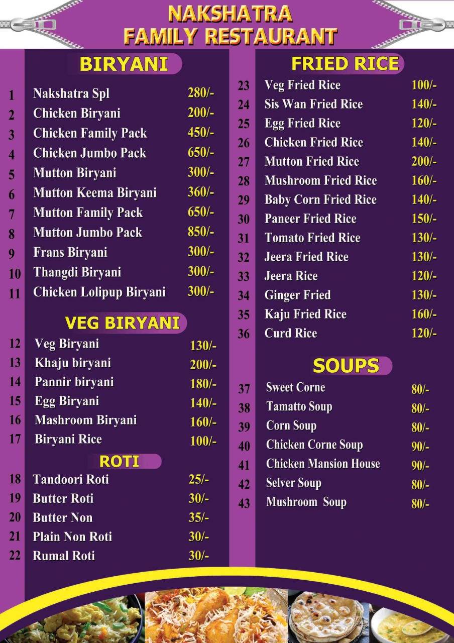 Menu at NAKSHATRA FAMILY RESTAURANT, Achampet