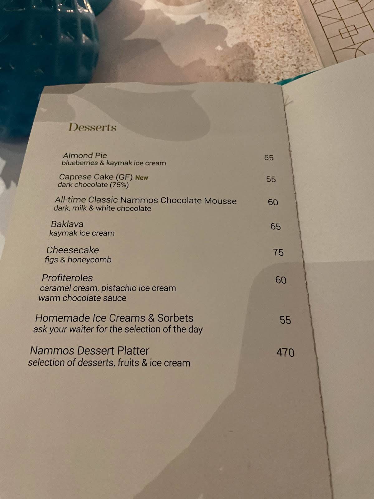 Menu at NAMMOS Dubai restaurant, Dubai